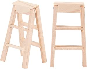 Amazon.com: OLYCRAFT 2Pcs Mini Wooden Step Ladder Miniature Wood ...