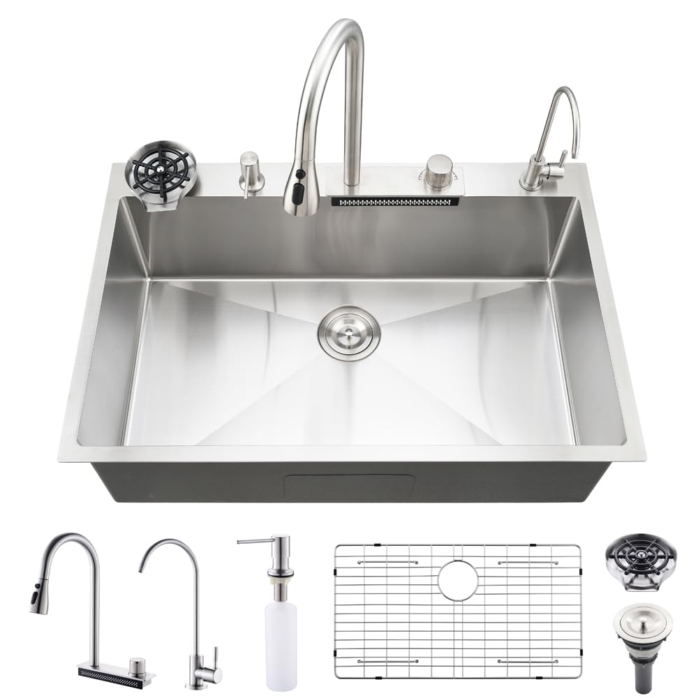 30 Inch Drop In Kitchen Sink With Waterfall -HACHENL 30x18 Inch Modern ...