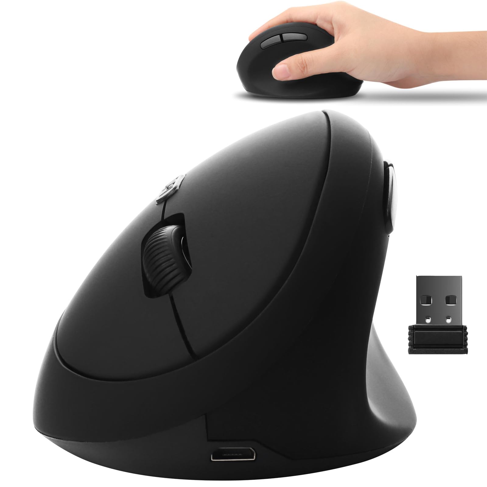 Amazon.com: YOCUNKER USB Rechargeable Vertical Mouse 2.4GHz Wireless M ...