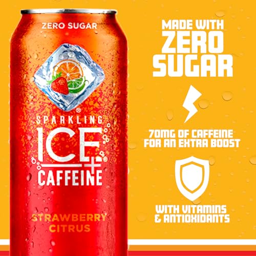 Sparkling Ice +Caffeine Strawberry Citrus Sparkling Water, with Antioxidants and Vitamins, Zero ...