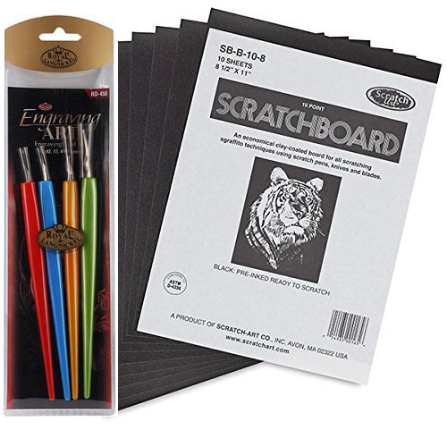 Scratchboard Artists Tools Drawing Pack - Black Coated 8 1/2 x 11 ...