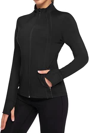 Amazon.com: Mokermi Women Running Jacket Full Zip Slim Fit Lightweight ...