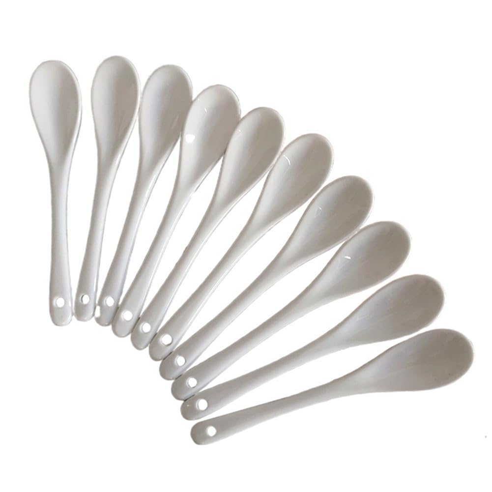 Buy White Ceramic Coffee Spoon, 5 Inch Small Tea Spoons for Ice-cream ...