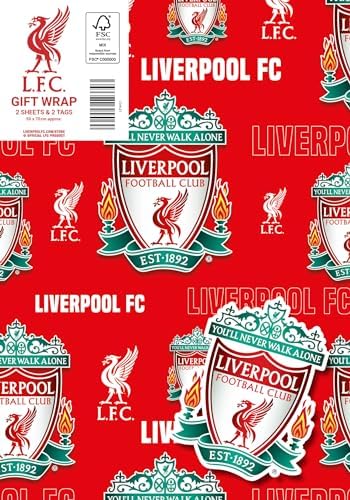 Liverpool FC Wrapping Paper 2 Sheets 2 Tags, Liverpool Football Gift ...