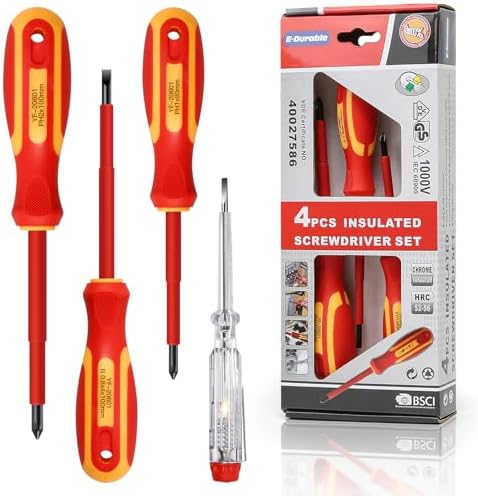 E·Durable 4pcs VDE Screwdriver Set, Magnetic Insulated Screwdriver Set ...