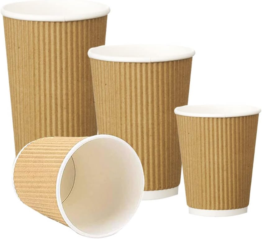 Zuvo 100 x Kraft 12 Ounce Ripple 3 Ply Disposable Insulated Paper Cups ...