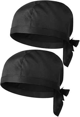 Amazon.com: TINEASUR 2pcs Unisex Chef Turban Hats Skull Caps for Men ...