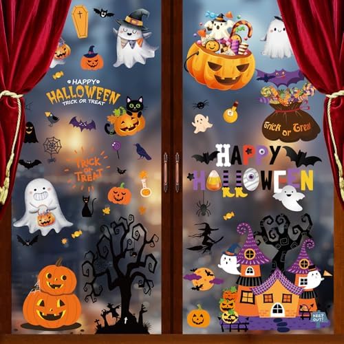 AMLOOPH Halloween Decorations Window Stickers, 9 Sheets Pumpkin ...