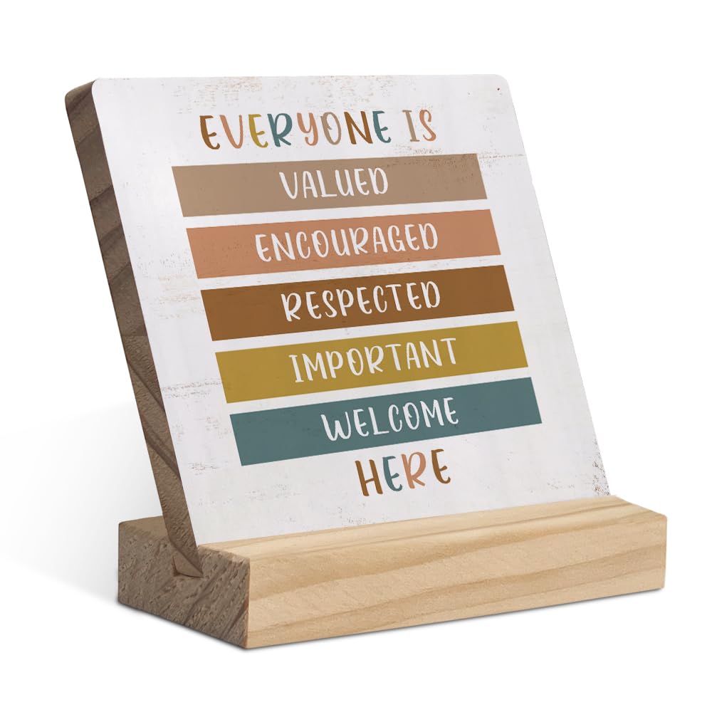 Amazon.com: Everyone is Welcome Here Boho Wood Plaque with Wooden Stand ...