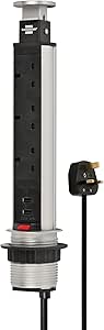Brennenstuhl Tower Power, table power strip 3-way (retractable power ...