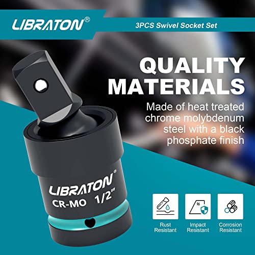 Libraton Swivel Socket Set, Impact Grade Universal Joint, 3 Pieces Ball ...