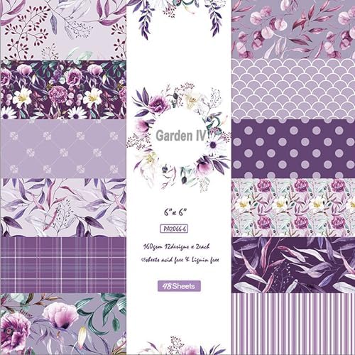 Amazon.com : URROMA Purple Flower Scrapbook Papers, 100 Sheets Floral ...