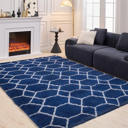 Amazon.com: ARKIIKI Fluffy Rug for Bedroom Living Room, 4x6 Navy Soft ...