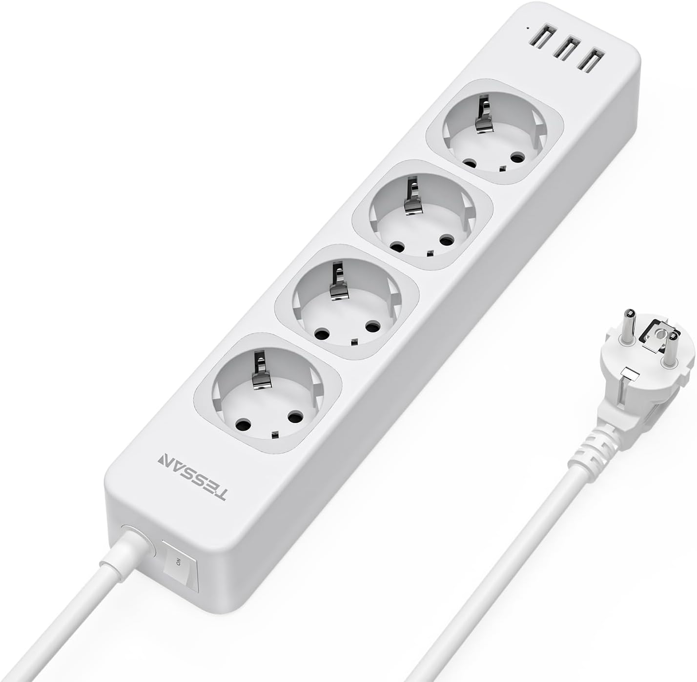 TESSAN 4 Fach Steckdosenleiste mit 3 USB, Mehrfachsteckdose mit ...