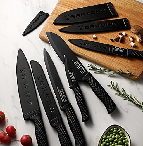 BRANIK 6Pc Black Kitchen Knife Set with Protective Sheaths & Giftbox ...