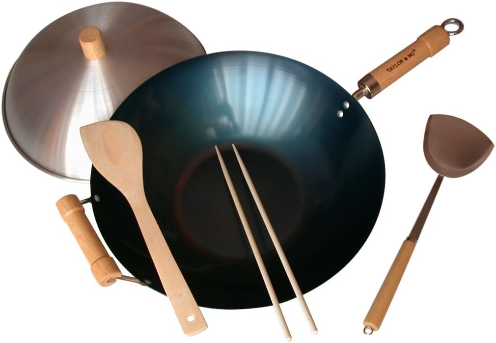 Amazon.com: Taylor & Ng Natural Nonstick Wok Set, 14", Carbon Steel ...