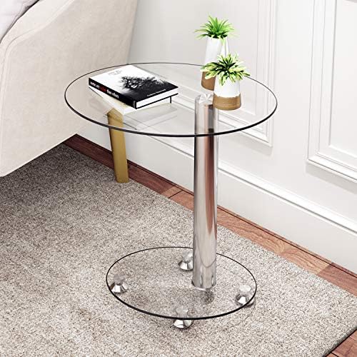 BELIWIN End Table Sofa Side Table, Small Modern Clear Glass Coffee ...