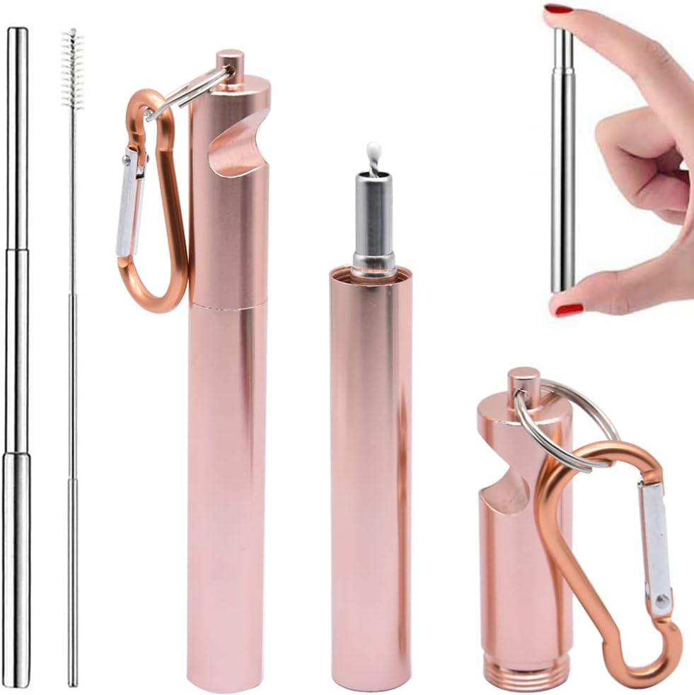 Hoshen 2-Pack Reusable Stainless Steel Straws, 3-Segment Telescoping ...