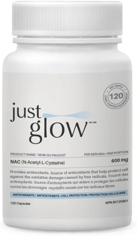 Just Glow NAC (N-Acetyl-L-Cysteine) 600mg - 120 Capsules | NAC ...