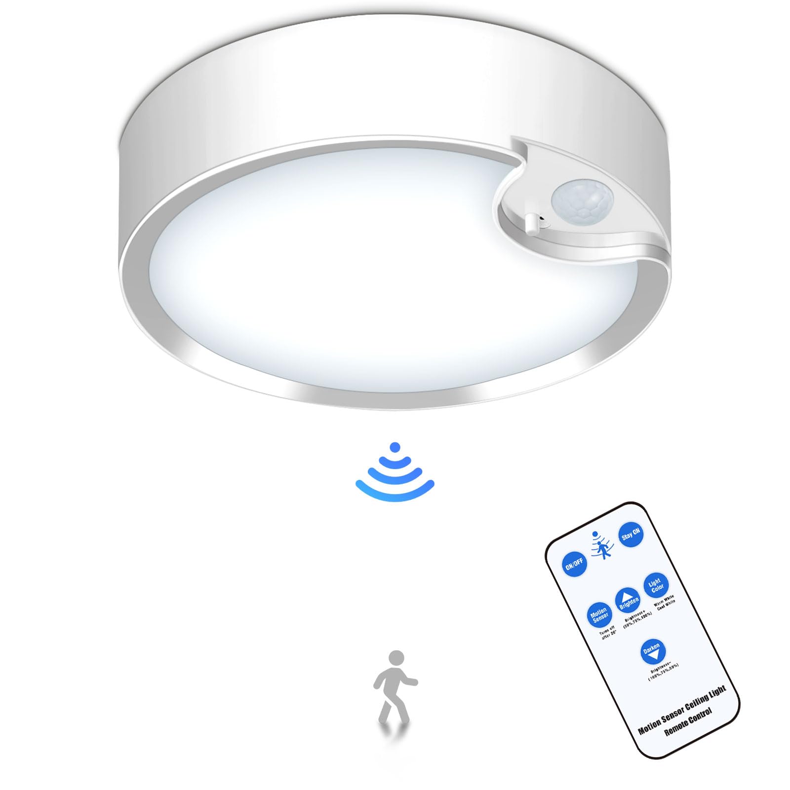 Yurnero Battery Operated Lights Ceiling Light with 400LM Dimmable 3000K ...