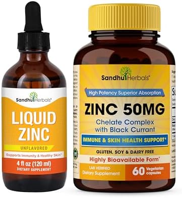 Amazon.com: Sandhu Herbals Liquid Zinc Drops 4 Oz & Zinc Capsules 60 ...