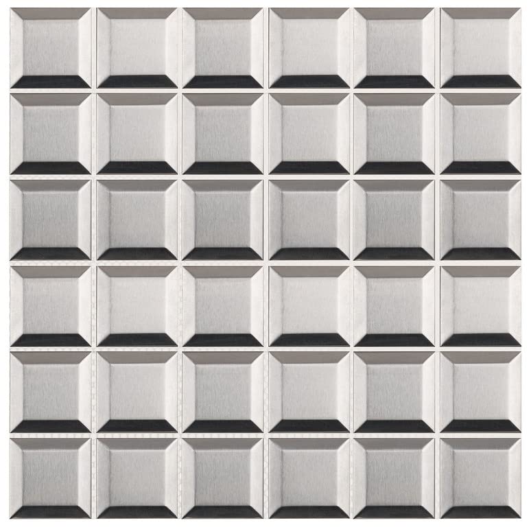 UDS Premier Brushed Stainless Steel 2" x 2" Beveled Mosaic Tile for ...
