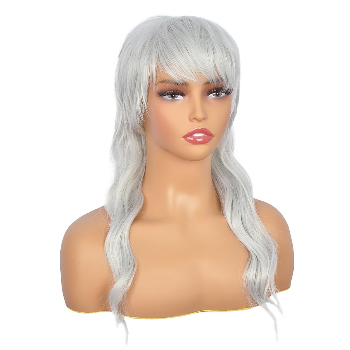 Sabosi Long Grey Mullet Wig for Women with Bangs 90s 80s Wigs Natural Looking Synthetic Wig With ...