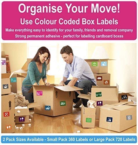 Home Moving Colour Coded Box Labels/Stickers - Organise Your House Move ...