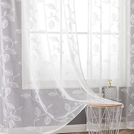 Amazon.com: BGment White Sheer Curtains 95 Inches Long - Embroidered ...