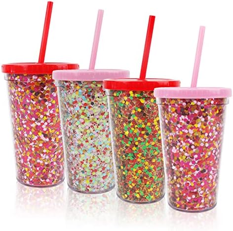 Amazon.com | QTOP Tumbler with Lid and Straw, Glitter Tumbler 4 PACK 16 ...