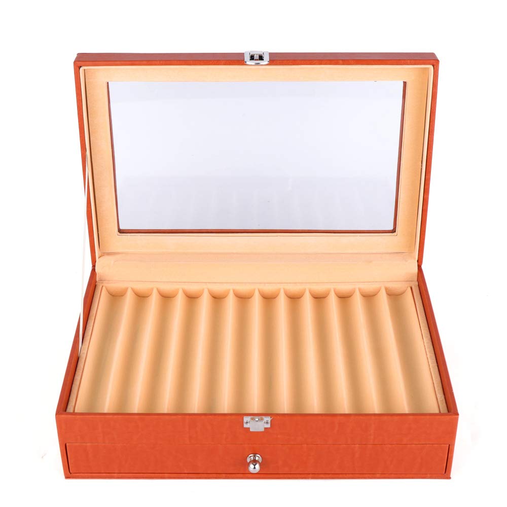 Pen Display Box 24 Piece Black Leather Flannel Pen Organizer Box Glass pen-display-box-24-piece-black-leather-flannel-pen-organizer-box-glass