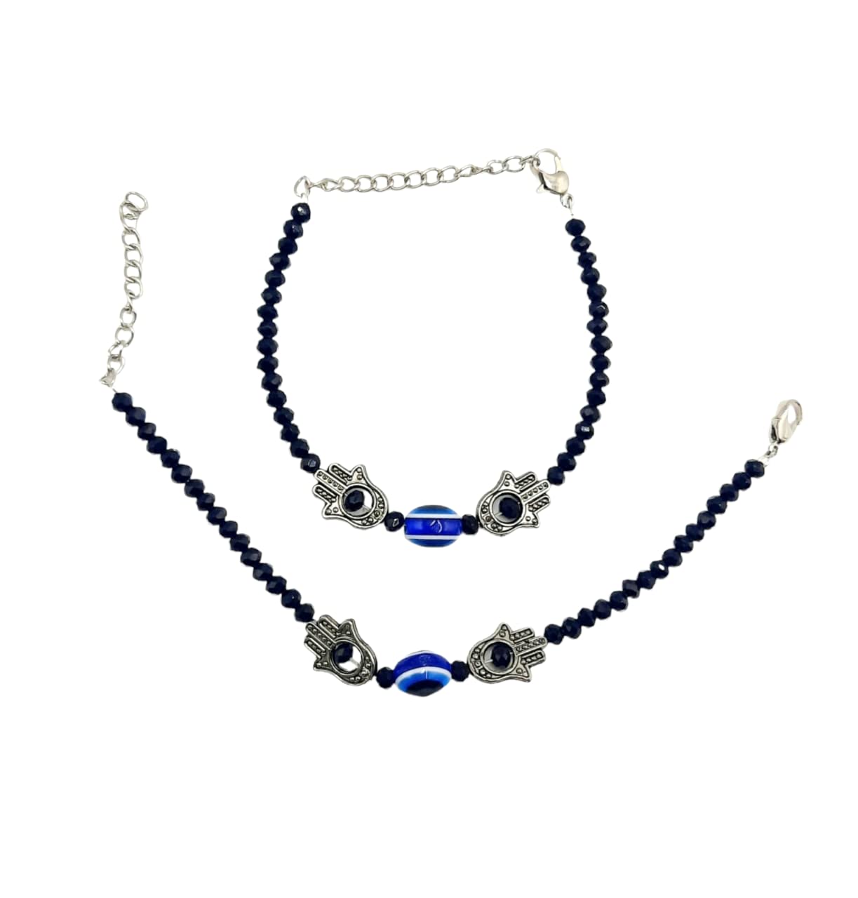 Just In Jewellery Oxidized Silver Black Glass Beads Nazaria Hamsa Hand ...