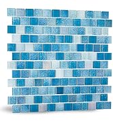 Adedeo Glass Mosaic Tile Light Blue Wave 12 x 12 Inch Glossy Glass Tile ...
