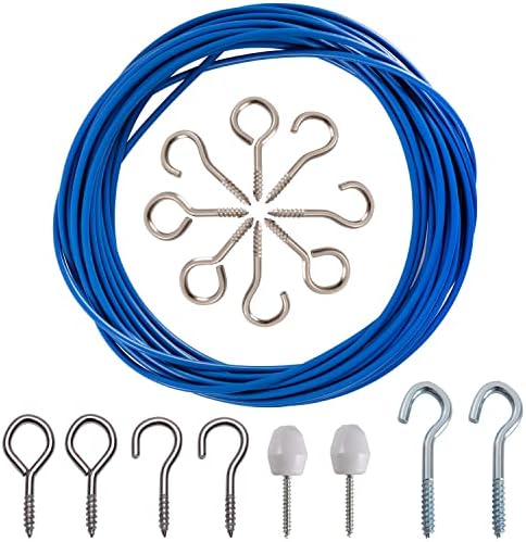 Fodlon Curtain Wire and Hooks Set, 10M Net Curtain Wire with 20pcs Eye ...