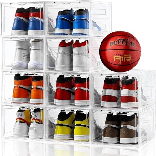 OMOPIN Large Clear Plastic Shoe Boxes Stackable, 10 Pack Drop Front ...