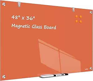 Amazon.com : Glass White Board Dry Erase Board, 48x36 Inches Magnetic Glass Whiteboard, Large ...