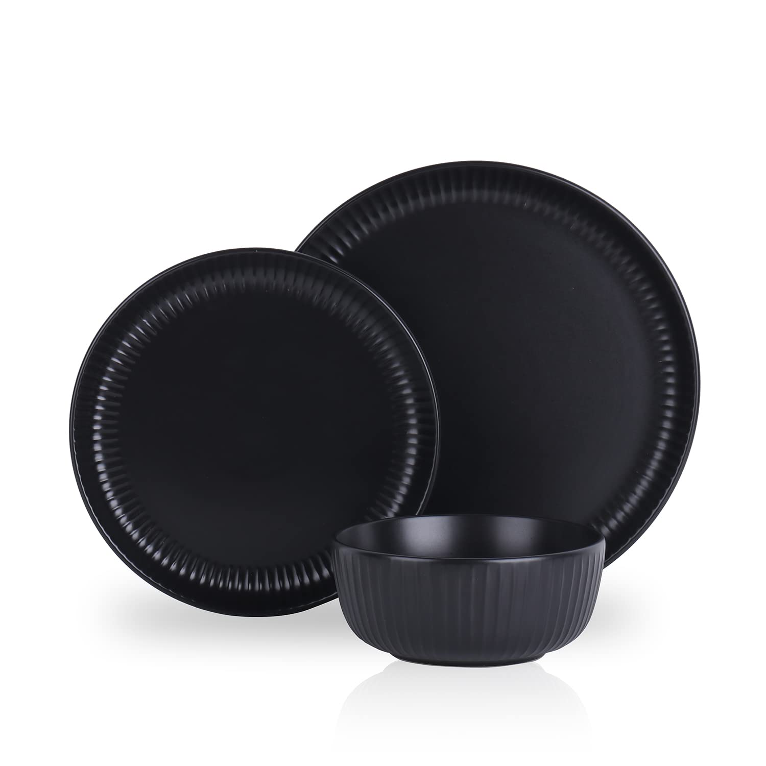 Amazon.com | Stone Lain Logan 24 Pieces Stoneware Dinnerware Set, Black ...