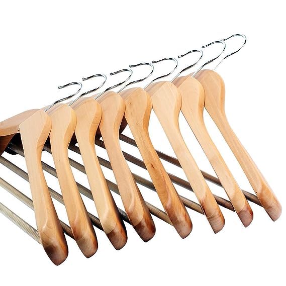MAHALAXMI Hanger MART Wooden Extra-Wide Shoulder Suit Hangers, Wood ...