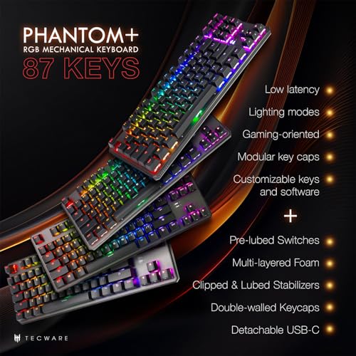 TECWARE Phantom+ 87 Key Mechanical Gaming Keyboard, RGB led, TKL 75% ...