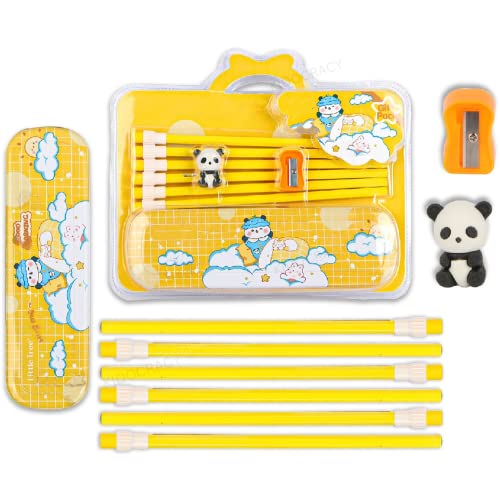 Kidocracy Dino/Panda Stationery Set - 6 Vibrant Pencils, Sharpener ...