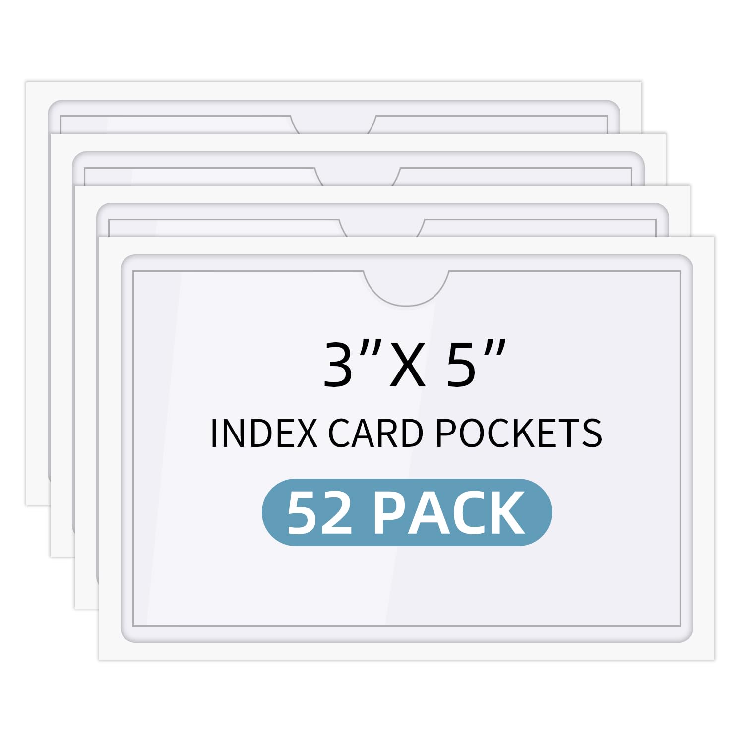 Index Card Pockets Clear Adhesive - 52 Pack 3x5 Top-Loading Label ...