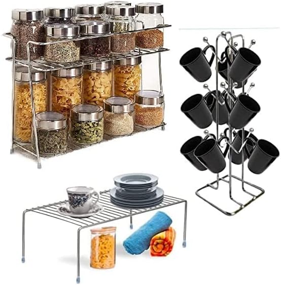 Zebzo 3 Pcs Stainless Steel Tiered Shelf Kitchen Rack, Organizer And ...