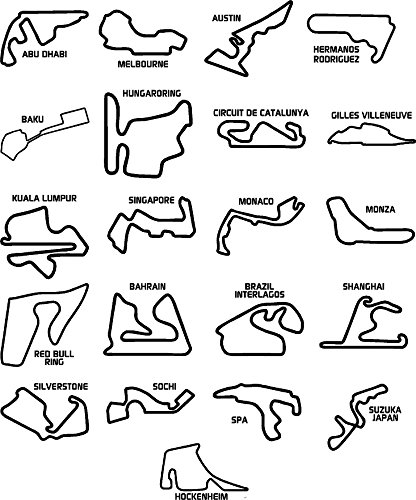 Ellis Graphix All 2016 F1 Race Track Circuits Outline Motor Racing GP ...