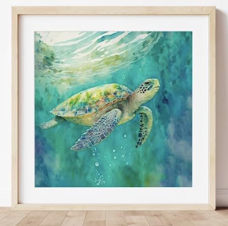 ShopHaven Sea Turtle Watercolor Print, Green Sea Turtle Art, Sea Turtle ...