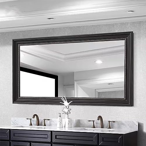 NRNQMTFZ Espelho de parede, espelho de moldura de madeira para banheiro ...