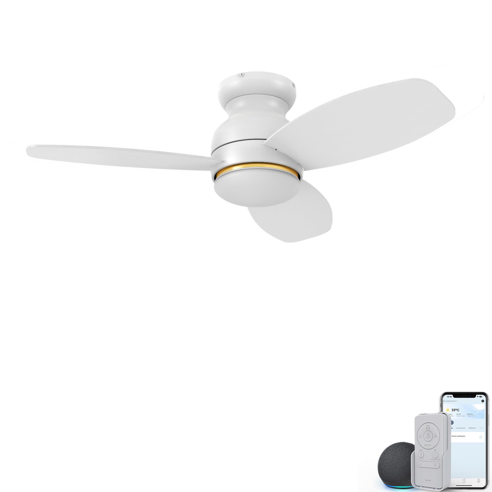 CEME 52 Inches White Smart Flush Mount Ceiling Fan with Lights, DC 10 ...