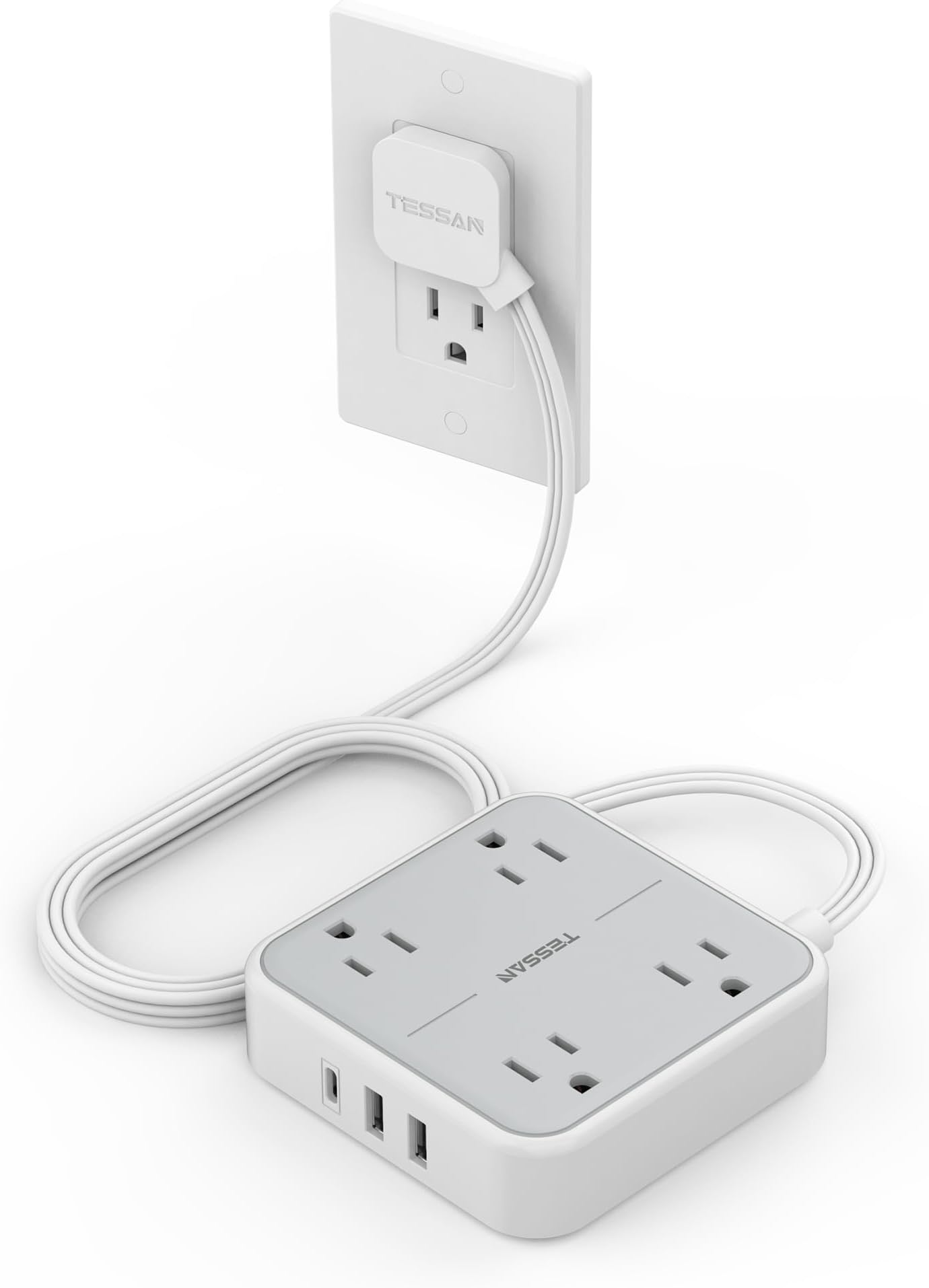 TESSAN Multicontacto Pared USB, Conector Multiple con 5 Salidas CA y 3 ...