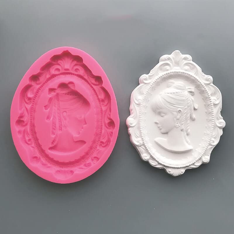 AGJ Girl Head Portrait Fondant Mold Silicone for Cake Mirror Frame Head ...