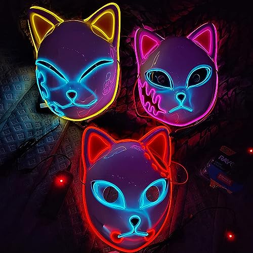 Infinity Gauntlet Demon Slayer Fox LED Light-Up Mask with Scar Demon ...