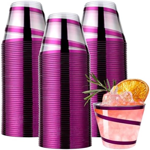 Amazon.com: 100 Purple Glitter Plastic Cups and 1 Silver Ice Tong Set ...